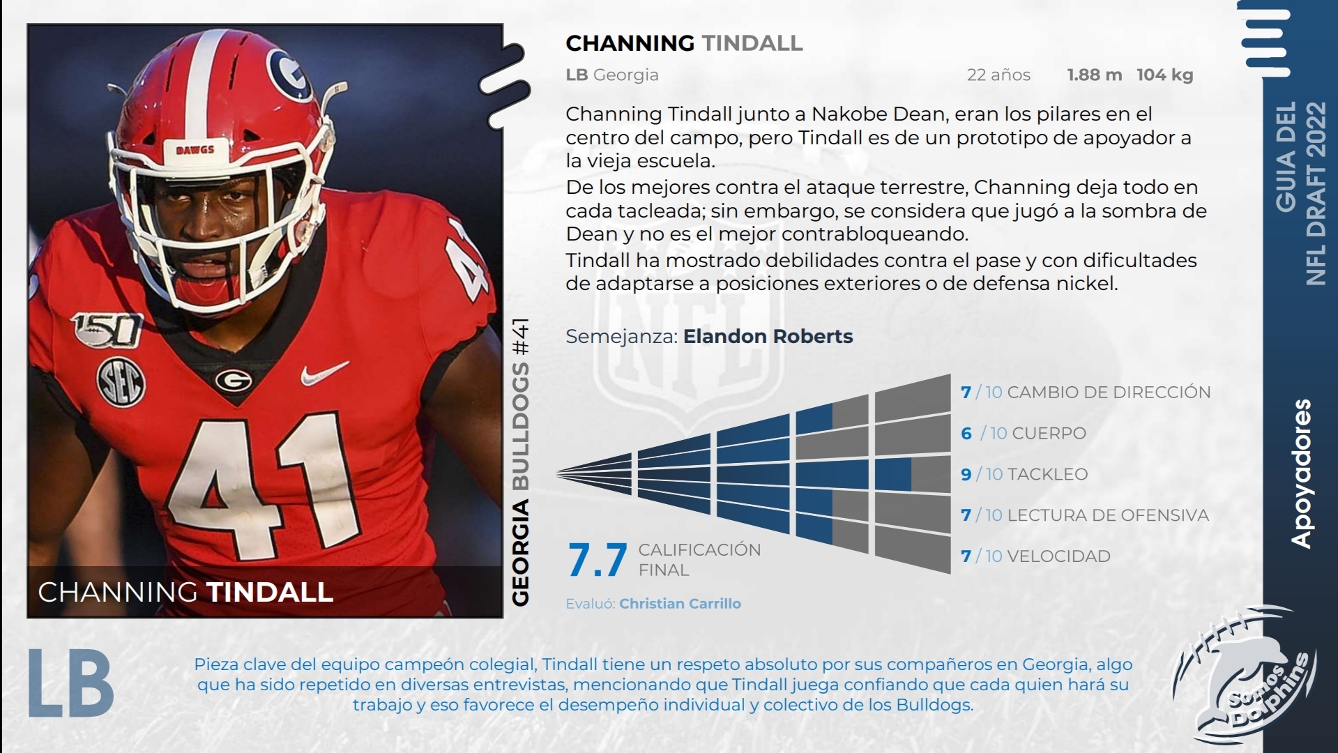 Dolphins seleccionan al linebacker, Channing Tindall - Somos Dolphins